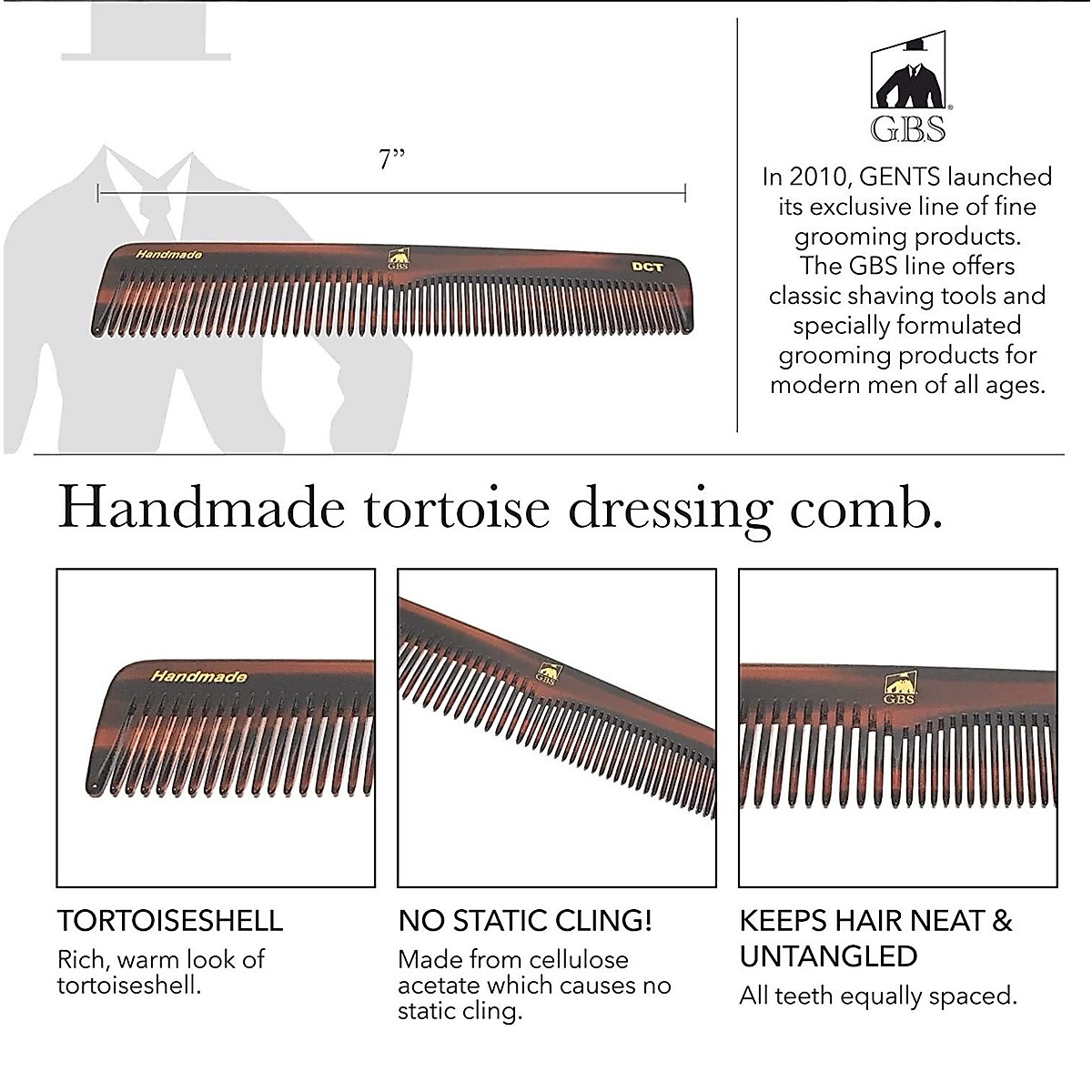 G.B.S Men’s Handmade Comb Set, Pure Synthetic Hair Brush, Dressing Comb, Pocket Comb, Mustache Comb and Military Style Hair Brush