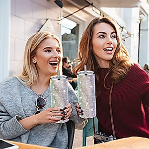 Tessco Bling Cups Rhinestones Tumbler with Straw Glitter Water Bottle Stainless Steel Straw Tumbler Insulated Bling Cup with Lid and Brush for Women (Colorful,20 Oz)