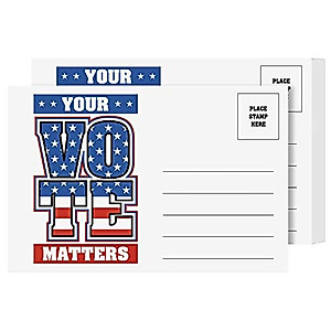Your Vote Matters – Blank Patriotic Voting Post Cards for USA Election Campaign | Mailable, No Envelopes Needed | Flip Side Is Blank| Size 4 x 6 Inches | Bulk Set of 100 Cards Per Pack