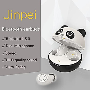 Jinpei Cute Panda Wireless Earphones, Waterproof, Noise Cancelling in-Ear erbuds, TWS Stereo Headphones, Built in mic Headset Premium Sound with deep Bass