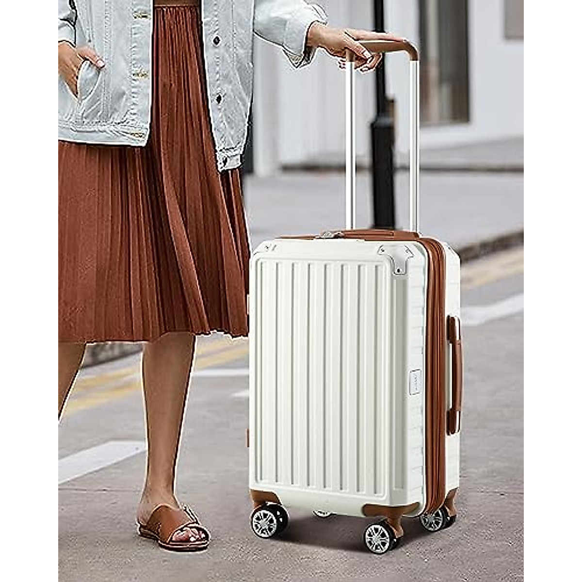 LUGGEX Carry On Luggage 22x14x9 Airline Approved - PC Expandable Hardside Luggage with Spinner Wheels - 4 Metal Corner Hassle-Free Travel