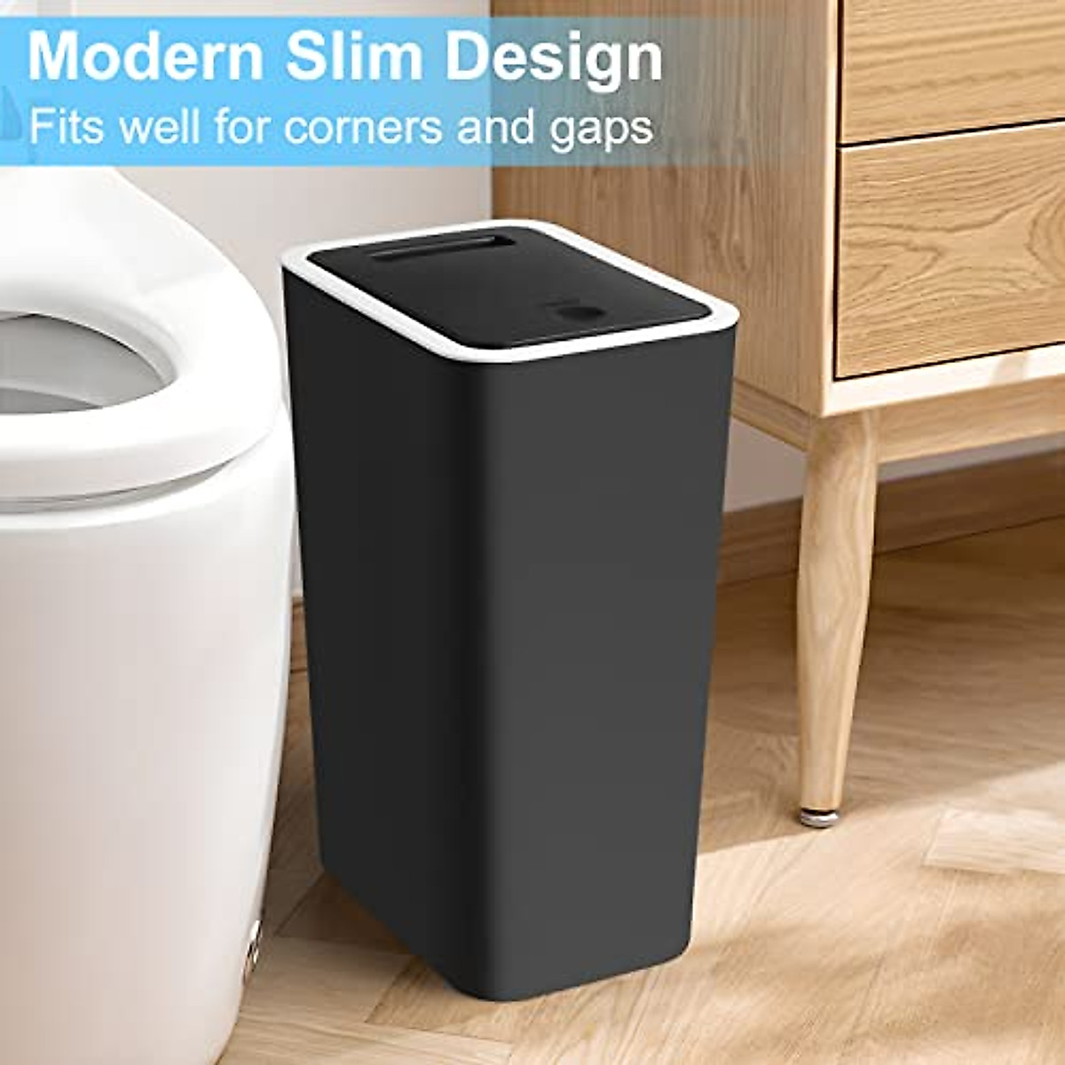 Bathroom Trash Cans with Lids - 3 Pack Kitchen Garbage Can 4 Gallons 2 PCS and 3 Gallons 1 PC with Pop Up Lid,Small Narrow Waste Basket for Bathroom Bedroom Living Room and Office(3 Pack,Black)
