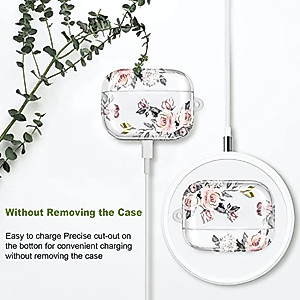 RXKEJI Compatible AirPods Pro Case Cover, Rose Flower Clear Case Cute Protective Soft Shockproof Cover with Keychain for Women Girls Compatible with AirPods Pro Wireless Charging Case - Pink