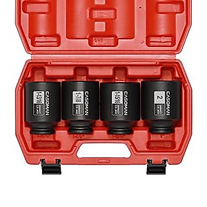 CASOMAN 4 Pieces 1/2" Dr. Deep Impact Socket Set, 1/2-Inch Drive Spindle Axle Nut Impact Socket Set, 1-13/16", 1-7/8", 1-15/16", 2", CR-MO, 6-Point, SAE