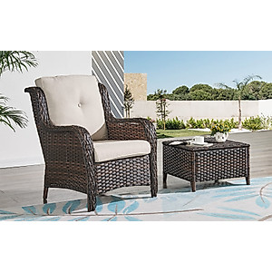 HUMMUH Patio Chairs Wicker Patio Dining Chairs Set of 2 PE Rattan Deep Seating Outdoor Chairs with 4 inch Seat Cushions(Brown/Beige)