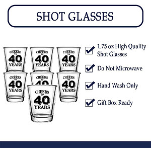Veracco Cheers To 40 Years Shot Glasses Birthday Gift For Someone Who Loves Drinking Bachelor 40th Funny Party Favors Fourty and Fabulous (Clear, Glass)