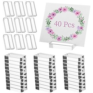 Lnrueg 40 Pcs Acrylic Place Card Holders, Transparent Sign Holders, Menu Holders with Card Slot, Table Numbers Display Stands for Wedding Party Banquet Meeting