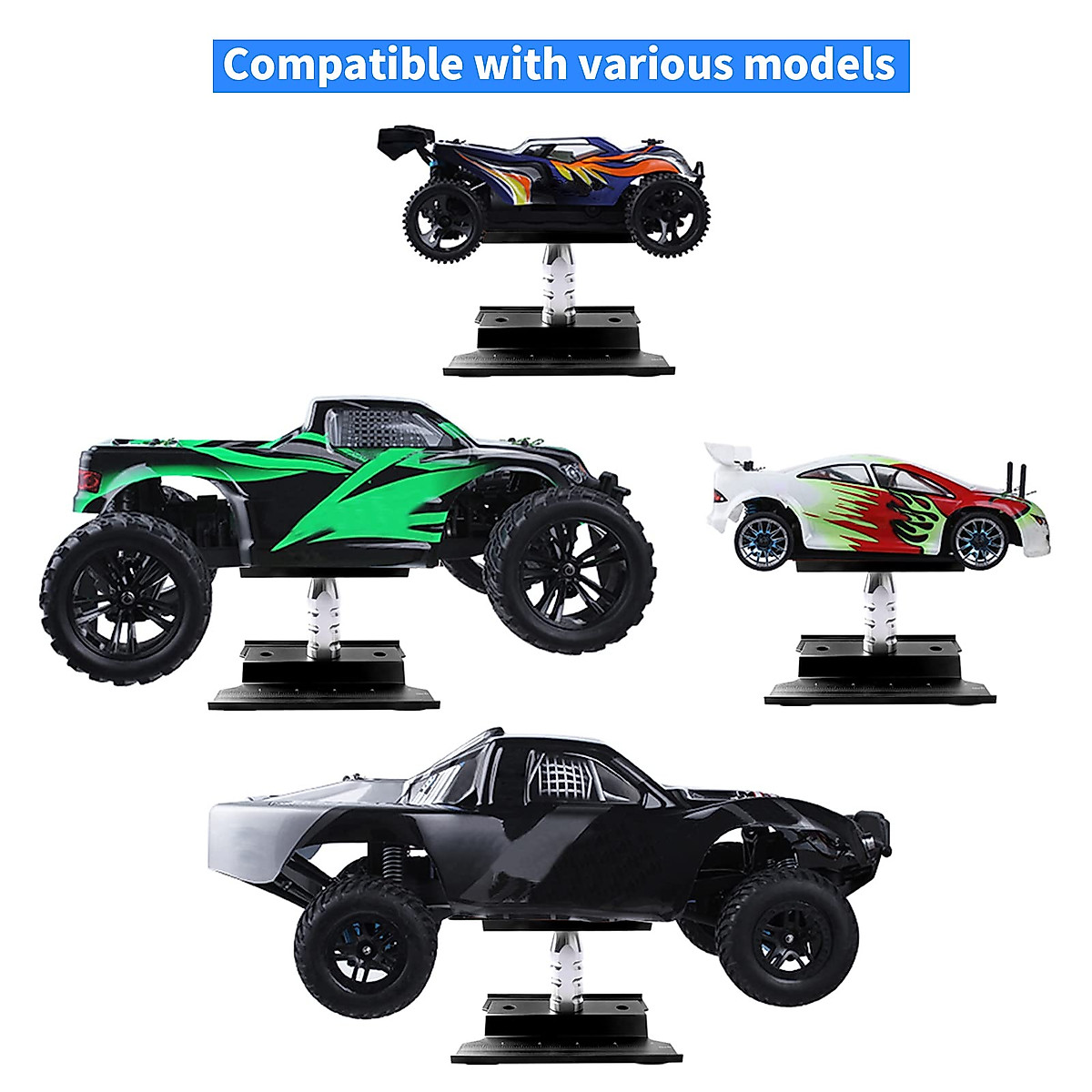 FriHobby RC Car Work Stand RC Tool Kit Repair Workstation Aluminum Alloy 360 Degree Rotate w/Screw Kit & Screw Tray, Wheel Wrench for 1/8 1/10 1/12 1/16 Scale Models Cars Trucks (Black)