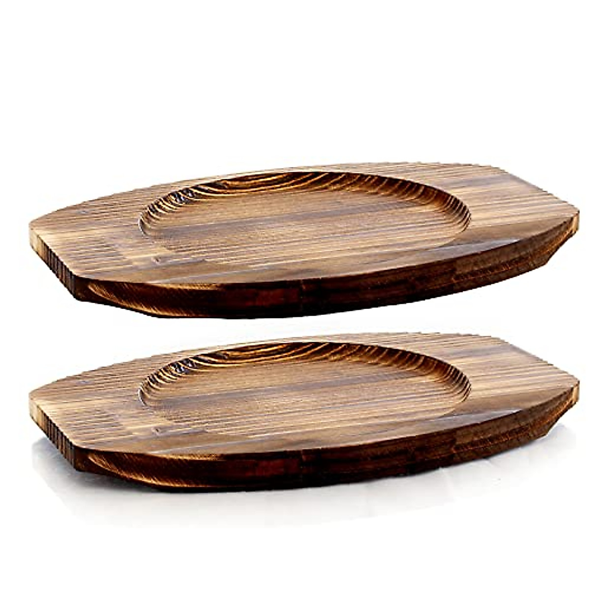 Bruntmor Mini Cast Iron Sizzler Plates Skillet Set Of 4. Round Fajita Plate With Wooden Base/Pan Tray Serving Sizzling Dish And Fajitas, Hot Steak Skillet Dish Without Sinking (2 Sets)