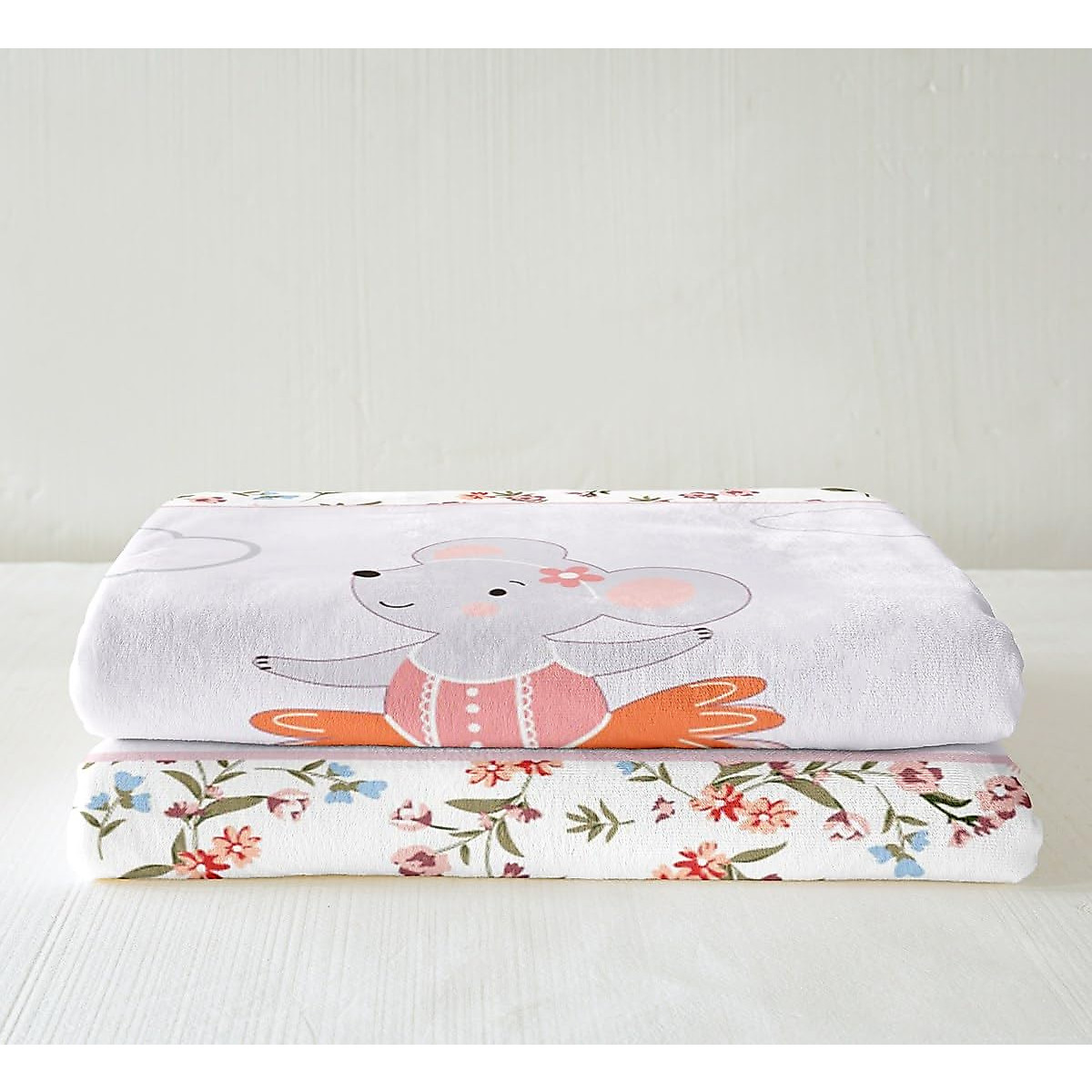 Mushroom Flowers Throws Blanket,Cute Mouse Birds Animals Cloud Sky Sherpa Blanket for Girls Teens, Hippie Floral Plaid Art Geometric Microfiber Fleece Blanket Room Decor, Throw Size (50 x 60 Inch)