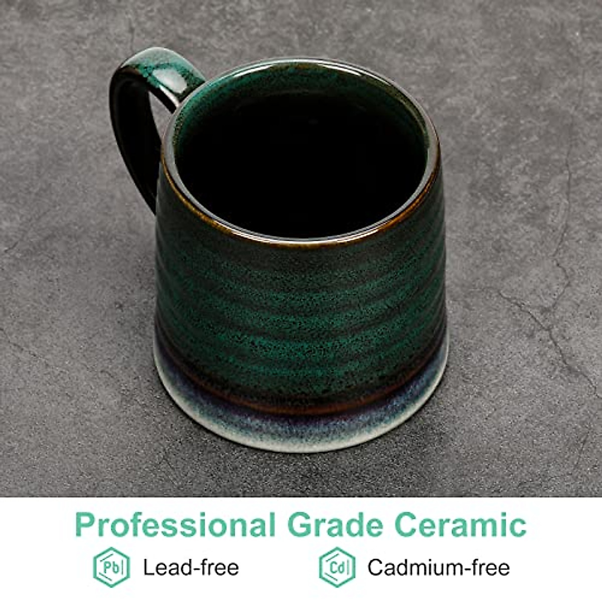 Otevymu 18 Oz Large Ceramic Coffee Mug, Big Handmade Pottery Tea Cup for Office and Home, Big Handle Easy to Hold, Microwave and Dishwasher Safe, Stylish Texture Glaze (Ink Green)