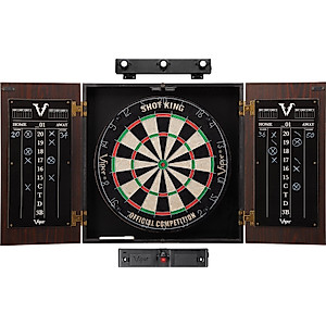 Viper Stadium Cabinet & Shot King Sisal/Bristle Dartboard Ready-to-Play Bundle: Elite Set (Shot King Dartboard, Darts, Shadow Buster and Laser Throw Line), Black (40-1213)