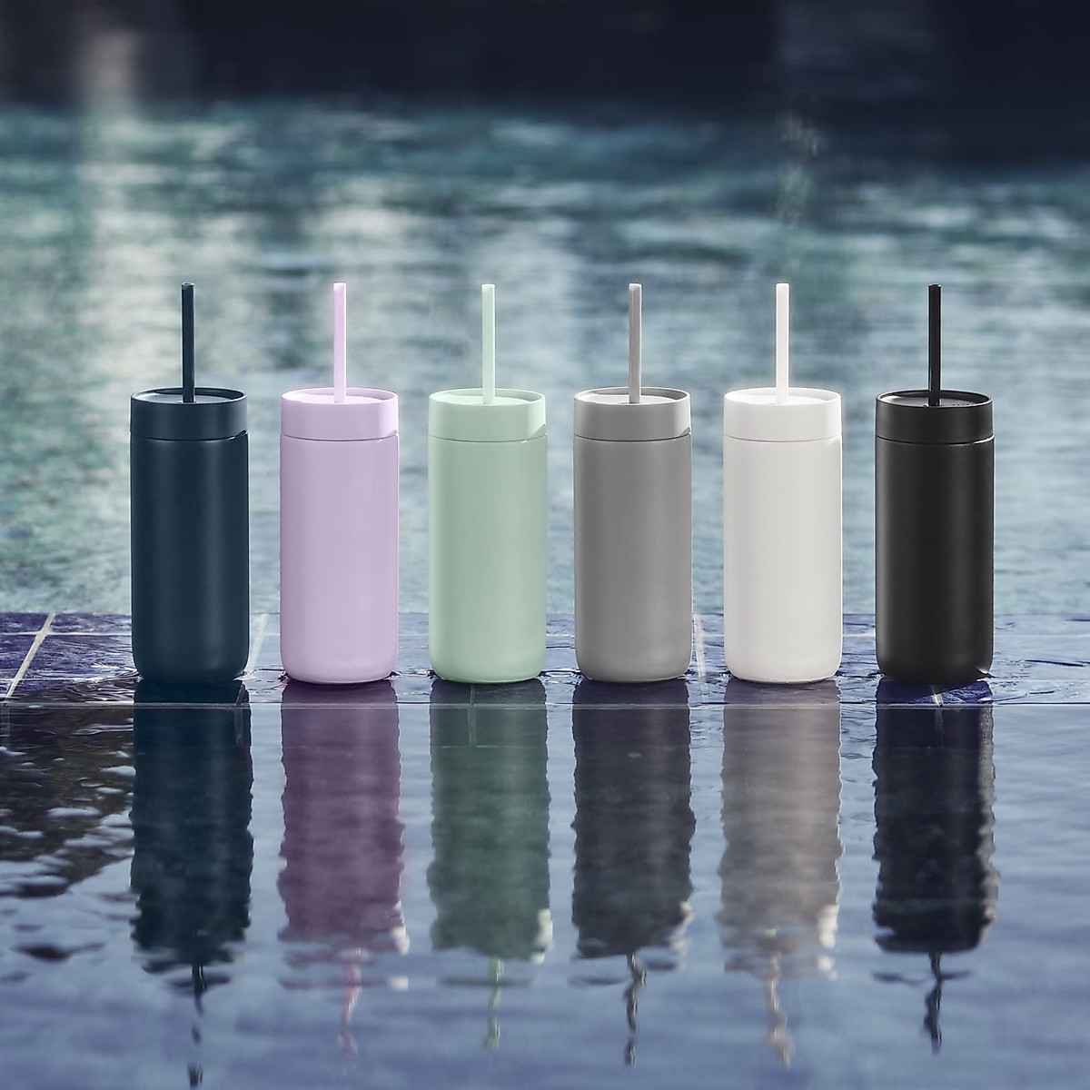 Fellow 16 oz Carter Cold Travel Mug for Water, Iced Tea, Coffee, Smoothies, Iced Coffee & more - Stainless Steel Vacuum-Insulated Iced Coffee tumbler with Spill Resistant lid and straw - Peri Twinkle