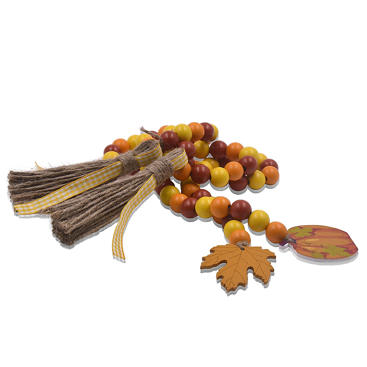 OperSeven 2Pcs Thanksgiving Wooden Bead Tassels Ornaments with Pumpkin and Maple Leaves Halloween Pumpkin Wooden Bead Tassels Ornament Fall Harvest Home Decoration