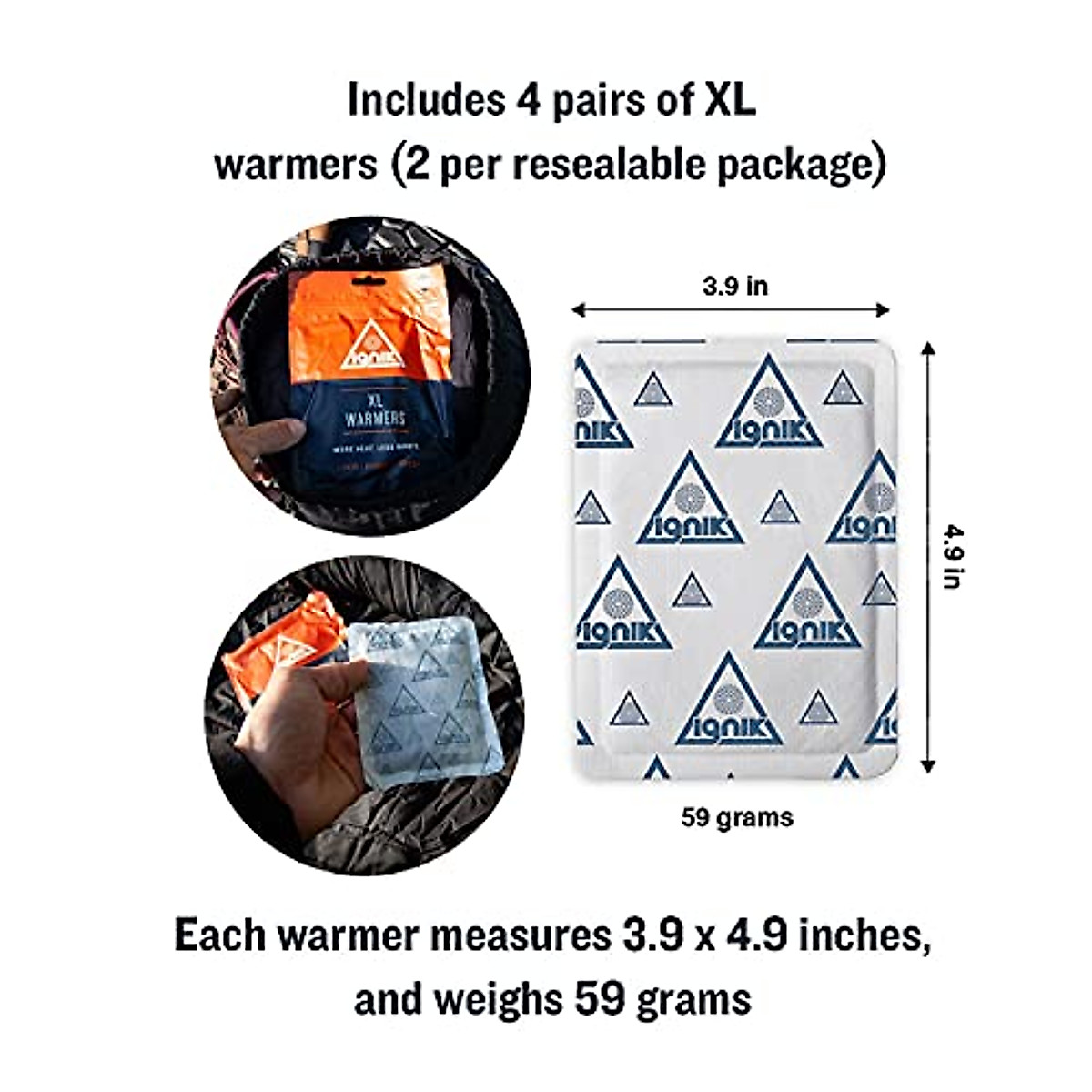 Ignik 24-Hour Compostable XL Body and Sleeping Bag Warmers with Resealable AirBarrier Pouch, 4 Pairs