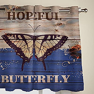 Big buy store Blackout Curtains Panels Rustic Butterfly Thermal Insulated Grommet Window Curtains Wooden Board Room Darkening Curtain Drapes for Bedroom & Living Room 52inches W x 96inches L