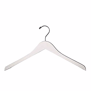 NAHANCO 8117WCH Wooden Shirt Hanger, 17" Low Gloss White Finish Without Notches and Bright Chrome Hardware (Pack of 100)