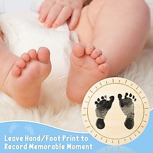 R HORSE Baby Birth Announcement Sign with Marker Pen, Wooden Baby Birth Sign with Ink Pad for Baby Hand and Footprints, Double-sided Boho Sun Newborn Announcement Sign for Baby Shower Keepsakes