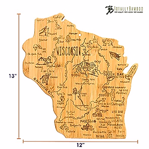 Totally Bamboo Destination Wisconsin State Shaped Serving and Cutting Board, Includes Hang Tie for Wall Display