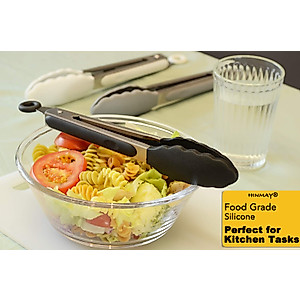 HINMAY 9-Inch Kitchen Cooking Tongs with Silicone Tips, Set of 3 (Black White Gray)