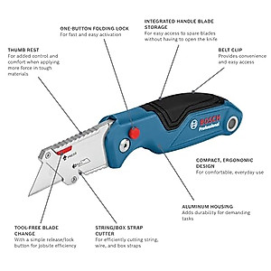Bosch H11-14100-1 2-Piece Utility Knife Set | Folding and Snap-Off Knives with Robust Design, Integrated Blade Storage, and Belt Clip - Includes 4 Blades