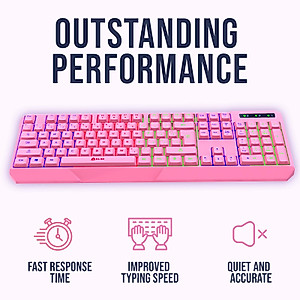KLIM Chroma Wireless Gaming Keyboard RGB - New Version 2024 - Long-Lasting Rechargeable Battery - Quick and Quiet Typing - Water Resistant Backlit Wireless Keyboard for PC PS5 PS4 Xbox One Mac - Pink