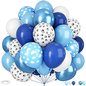 Dog Paw Balloons,12 Inch Blue White Balloons 50Pcs Paw Print Balloons with Blue Cloud Metallic Blue Balloons for Boys and Girls Birthday Baby Shower Graduation Dog Birthday Party Decoration