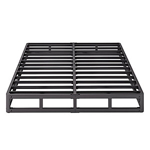 Woozuro Full Size Bed Frame, 5 Inch Low Profile Metal Box Spring with Fabric Bed Cover, 2500lbs Heavy Duty Steel Structure Mattress Base, Noise-Free Bed Foundation, Easy Assembly, Black