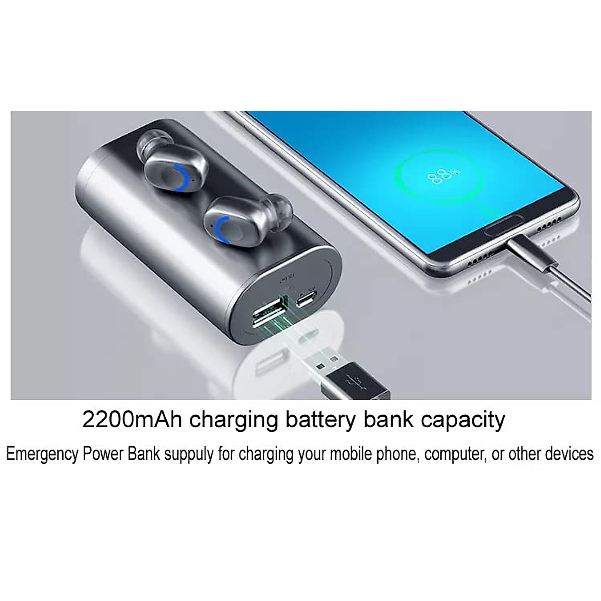 Bluetooth-Earphones-Earbuds/Noise-Canceling/Power-Bank-Mobile-Phone-Charger, in Black Color (ST-EB-1-BLK)