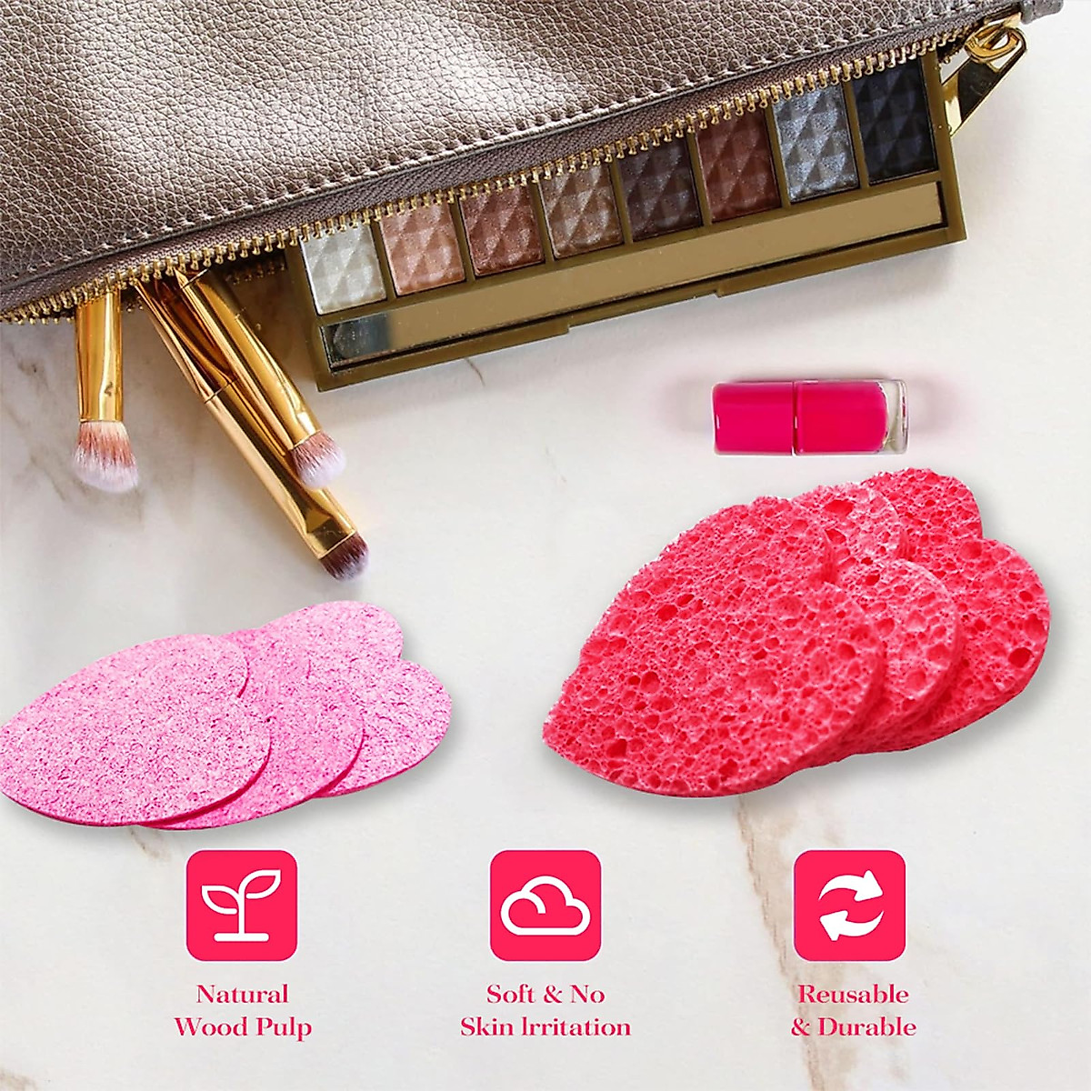 50 Count Facial Sponges - Cellulose Facial Sponges Exfoliating Heart Shape Reusable Compressed Facial Sponges for Facial Cleansing Mask Makeup Removal