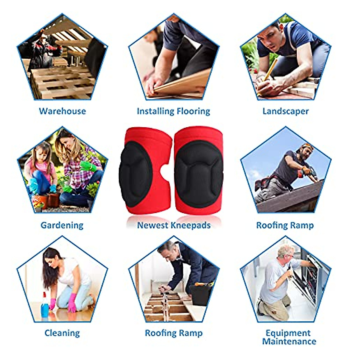 Audance Womens Knee Pads, Knee Pads for Women with Thick EVA Foam Padding Protective Pads Suitable for Women House Cleaning Gardening Work Dance Yoga(L), Red, Large