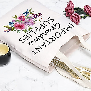 JXGZSO Important Grandma Supplies Tote Bag Grandma Birthday Gift Travel Gift Canvas Tote Bag (Grandma Supplies Tote)