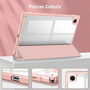 Fintie Hybrid Slim Case for Samsung Galaxy Tab A8 10.5 Inch 2022 Model (SM-X200/X205/X207), Shockproof Cover with Clear Transparent Back Shell, Auto Wake/Sleep, Rose Gold