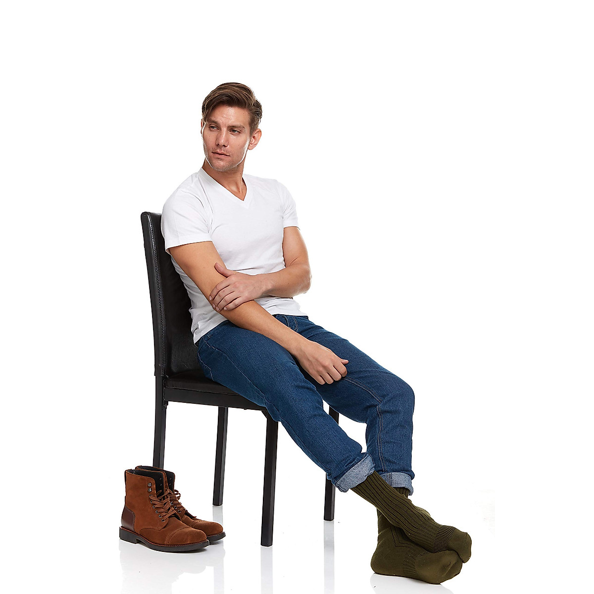 Yacht & Smith 6 Pairs Of Mens Military Grade Thick Padded Terry Lined Cotton Socks, Ribbed, Dry Wicking, Heavy Duty Crew Sock Green