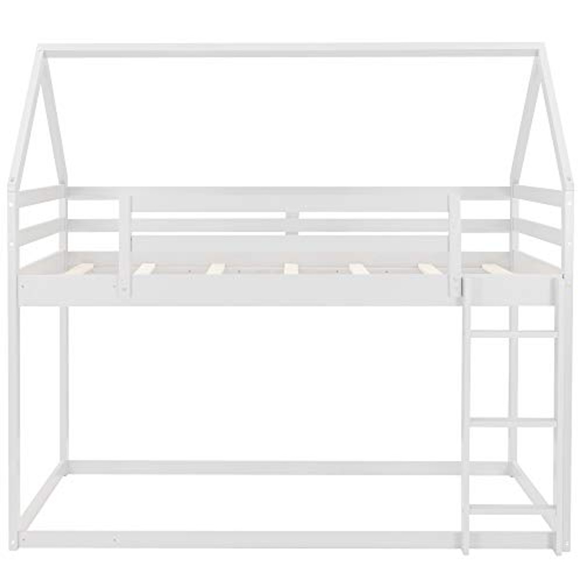 MERITLINE House Shaped Bunk Bed Twin Over Twin Size Wood Bunk Bed Frame Low Bunk Beds for Kids and Toddlers, Twin Size,White