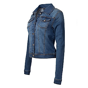 Design by Olivia Women's Classic/Destroyed Vintage Washed Long Sleeve Denim Jean Jacket Medium Denim L