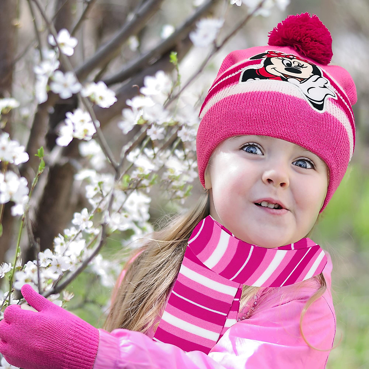 Disney Minnie Mouse Bowtique Girls Pink Hat Scarf and Glove Set - Size 4-14 [4014]