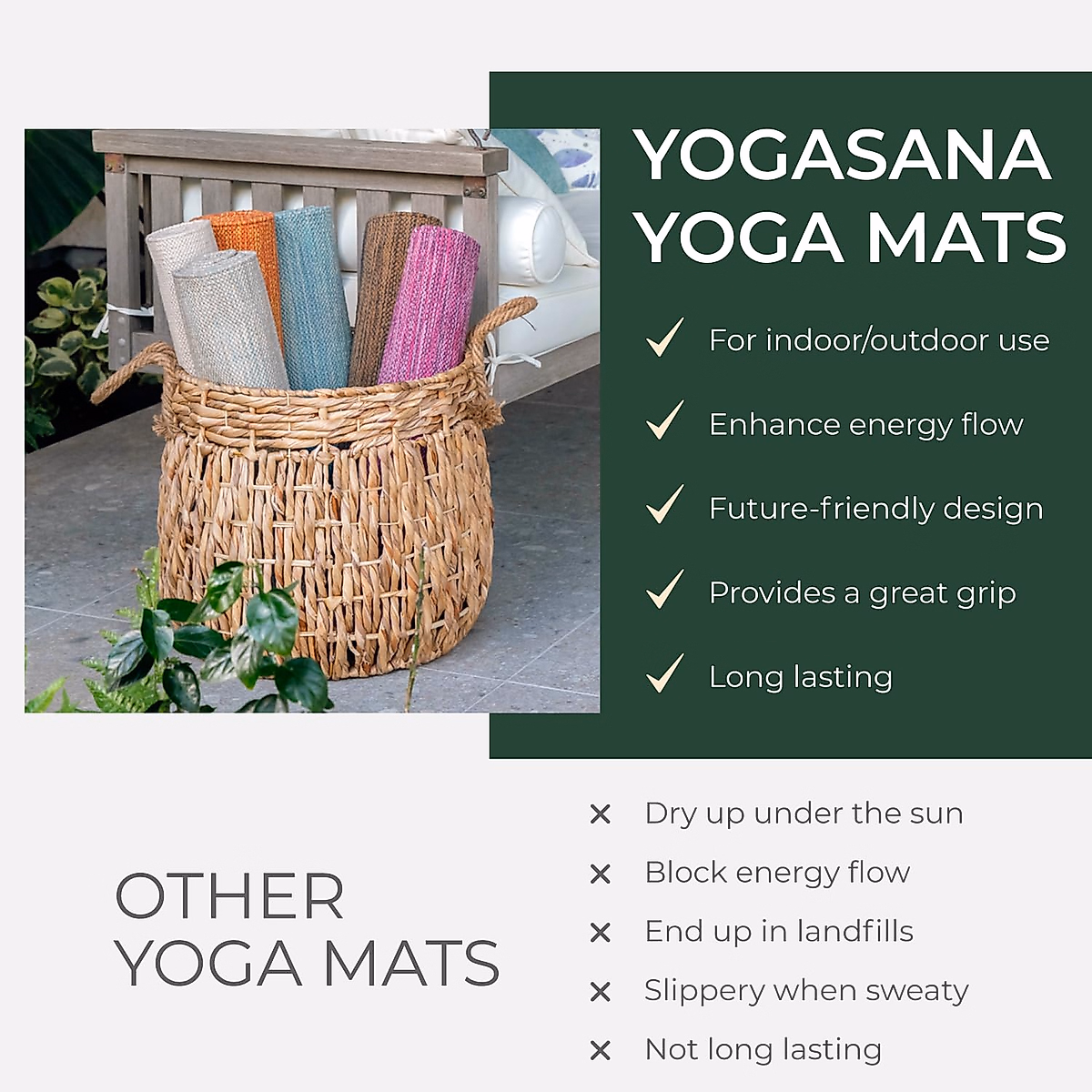 Yogasana Organic Cotton Yoga Mat - Non Slip Hand-Woven Foldable Yoga Rug Provides Excellent Comfort, Traction & Support-Travel Extra Thick Yoga Mats for Indoor & Outdoor Use - 24 x 72 Inches, Sand
