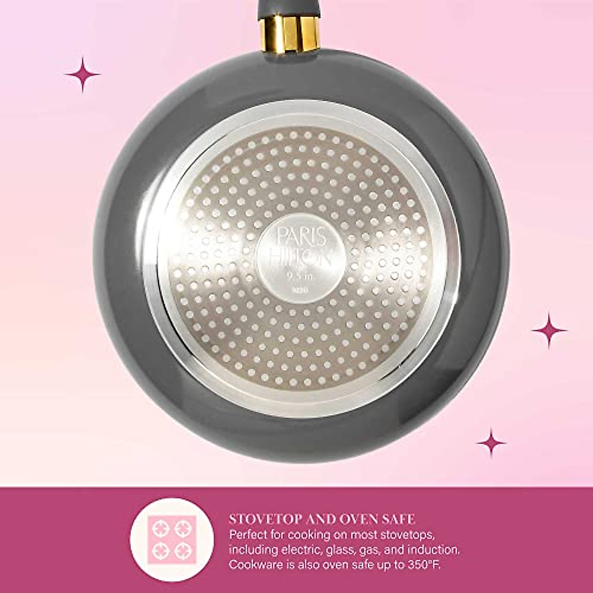 Paris Hilton Epic Nonstick Pots and Pans Set, Multi-layer Nonstick Coating, Tempered Glass Lids, Soft Touch, Stay Cool Handles, Made without PFOA, Dishwasher Safe Cookware Set, 12-Piece, Charcoal Gray