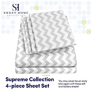 Twin Size Bed Sheets - 4 Piece 1500 Supreme Collection Fine Brushed Microfiber Deep Pocket Twin Sheet Set Bedding - 1 EXTRA PILLOW CASES, GREAT VALUE, Twin, Chevron Gray
