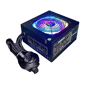 Apevia ATX-ES600-RGB Essence 600W ATX Semi-Modular Gaming Power Supply with Auto-Thermally Controlled 120mm RGB Fan, 115/230V Switch, All Protections