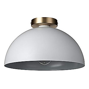 Globe Electric 61020 Monica 1-Light Semi-Flush Mount, Matte White, Matte Gold Accent Canopy, Bulb Included