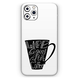 Design Skinz Life Begins After Coffee - DesignSkinz Protective Vinyl Decal Wrap Skin Cover Compatible with The Apple iPhone SE (2020) (Full-Body, Screen Trim & Back Glass Skin)