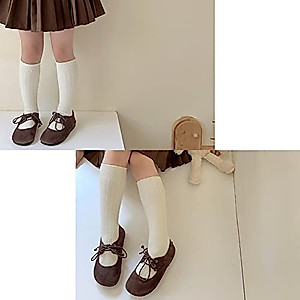 Exegawe Baby Girls Socks Cotton Toddler Knee-High Stockings Kids Cozy Warm Solid Color Long Socks for 0-5T(C-Solid 6 Pairs,L/3-5y)