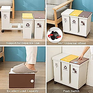 MYOYAY 3 Compartment Trash Can Garbage Cans with Recycling Bin Triple Trash Can 16 Gallon/3x20L Kitchen Trash Can 3 Compartment for Kitchen,Bathroom, Living Room