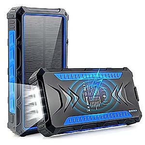Solar Power Bank 36000mAh, Qi Wireless Charger, DJROLL Portable Solar Charger with Dual USB & Type-C Port 5V/3A Output, IP66 Waterproof Powerbank, Flashlights Cell Phone Charger for Camping Outdoor