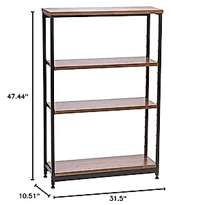 IRIS USA 31.5" 4-Tier Wide Wood and Metal Shelf, Sturdy Home Décor Storage Rack with Height Adjustable Shelves and Feet, Dark Brown/Black