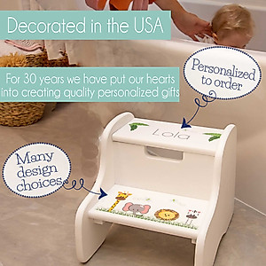 Personalized Blue Gingham Owl White Two Step Stool