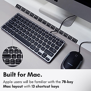 Macally Backlit Wired Keyboard for Mac | Compatible Apple Keyboard (Small and Compact) Comfortable All Day Typing USB Keyboard for MacBook Pro/Air, iMac, Mac Mini/Pro (Space Grey)