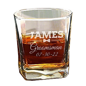 The Wedding Party Store, Personalized Groomsmen Whiskey Bourbon Scotch Glasses - 9 oz - Custom Etched Glass Engraved and Monogrammed